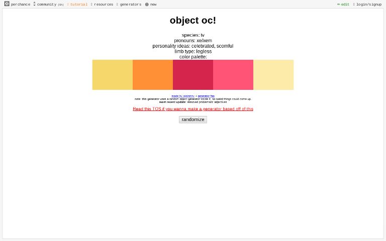 object oc! ― Perchance Generator