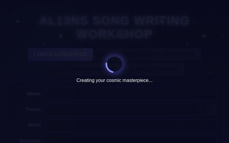 AL13NS SONG WRITING WORKSHOP ― Perchance Generator