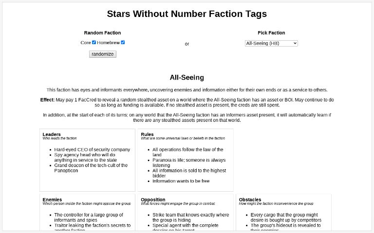 Stars Without Number Faction Tags ― Perchance Generator