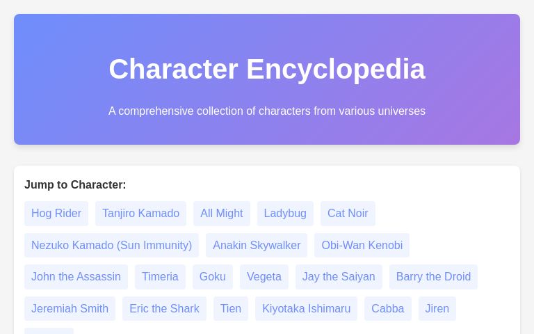 Character Encyclopedia ― Perchance Generator