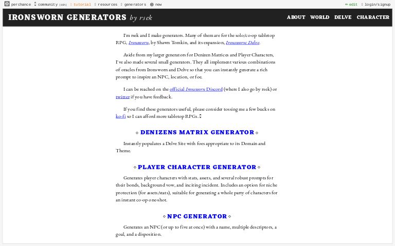 Ironsworn Generators by rsek