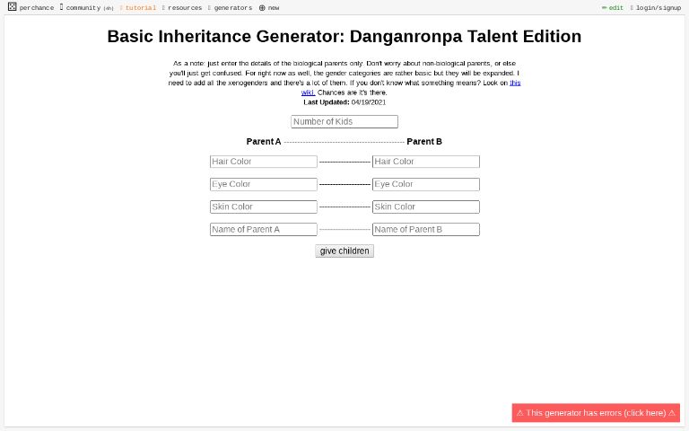 Basic Inheritance Generator: Danganronpa Talent Edition