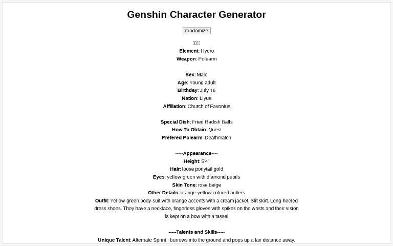 Genshin Character Generator