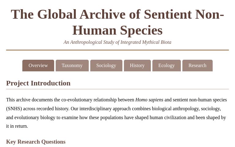 The Global Archive of Sentient Non-Human Species ― Perchance Generator