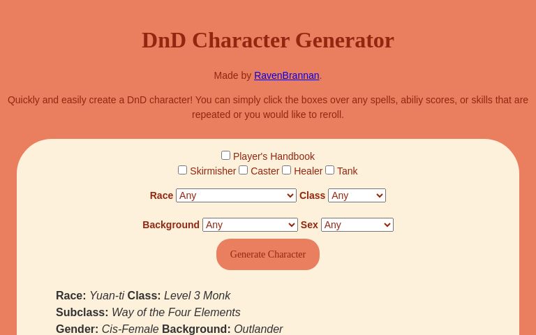 DnD Character Generator