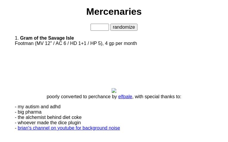 Mercenaries ― Perchance Generator