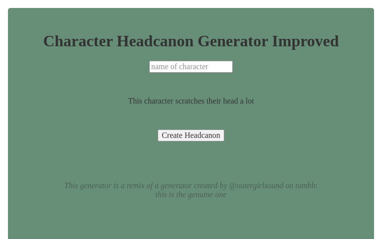 Character Headcanon Generator Improved