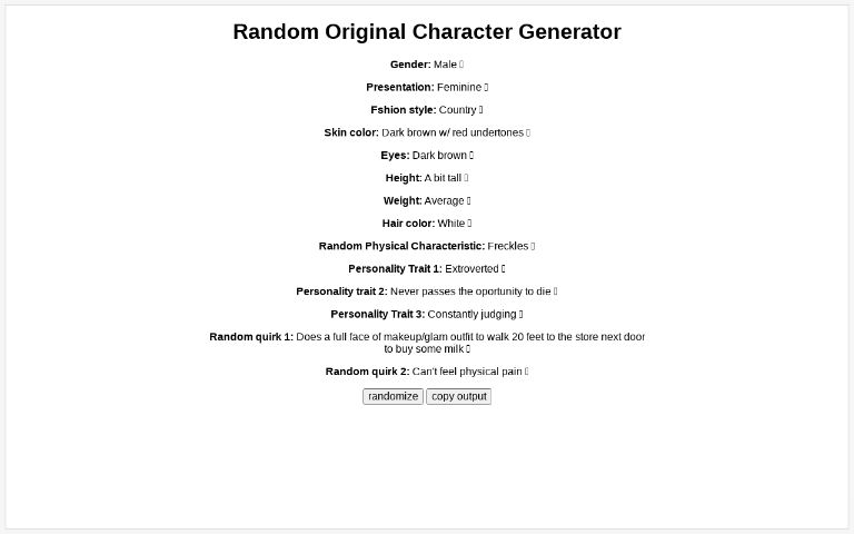 Random Original Character Generator
