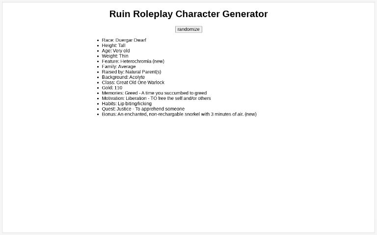 Ruin Roleplay Character Generator