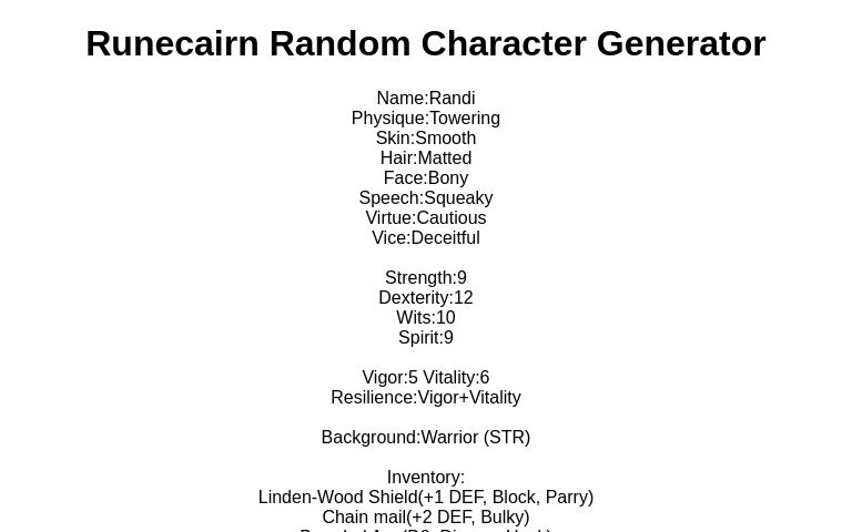Runecairn Random Character Generator