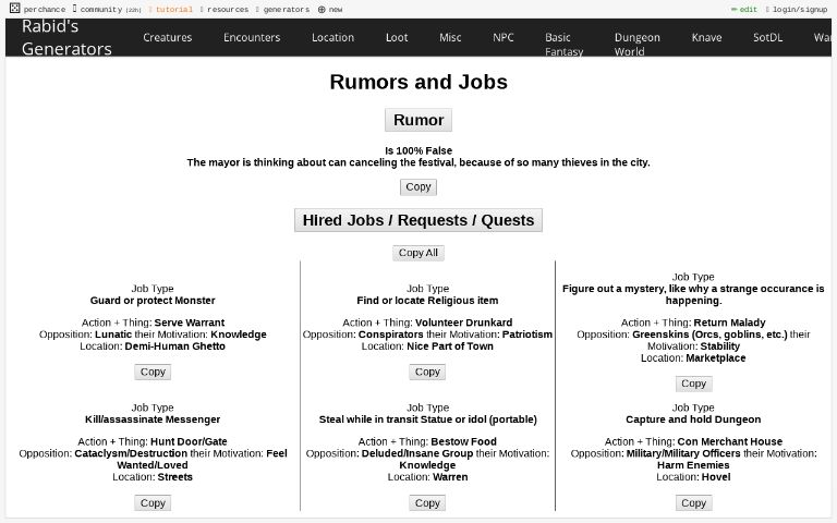 Rumors and Jobs ― Perchance Generator