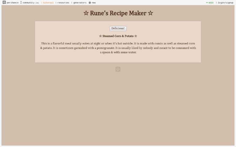 Rune's Recipe Maker ☆ ― Perchance Generator