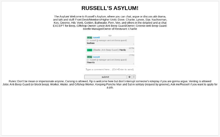 RUSSELL'S ASYLUM! ― Perchance Generator