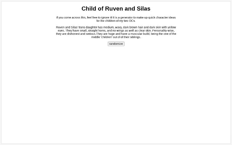 Child of Ruven and Silas ― Perchance Generator