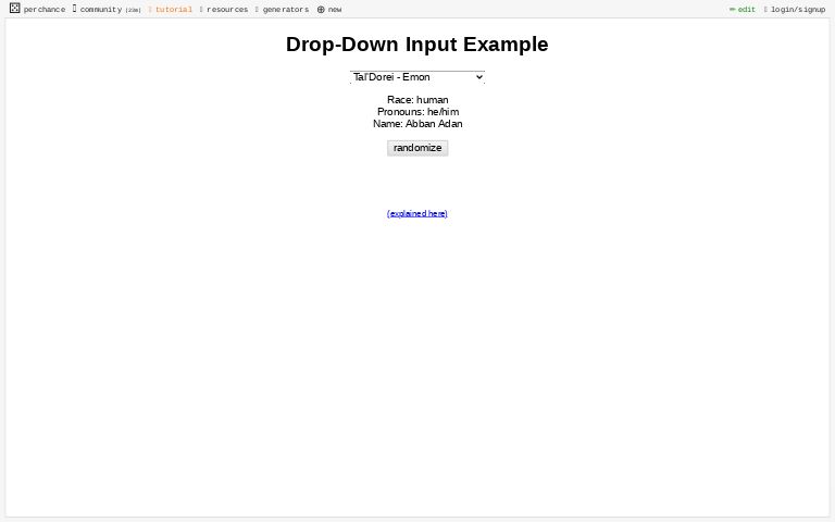 Drop-Down Input Example ― Perchance Generator
