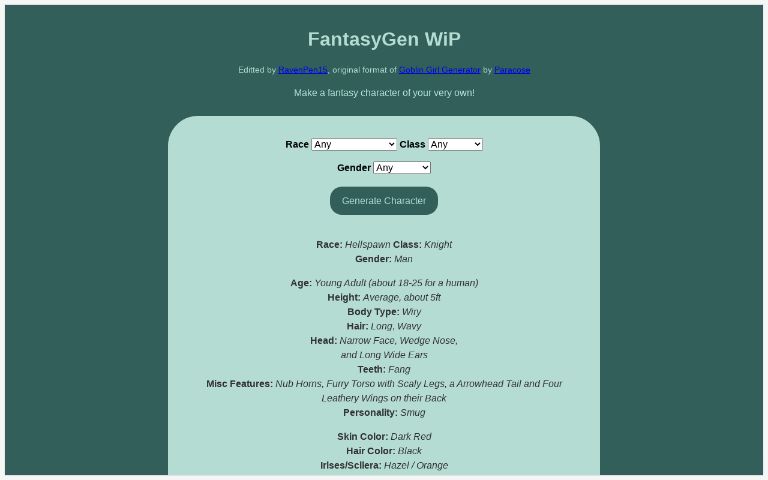 FantasyGen WiP ― Perchance Generator