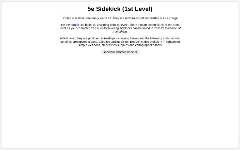5e Sidekick (1st Level) ― Perchance Generator