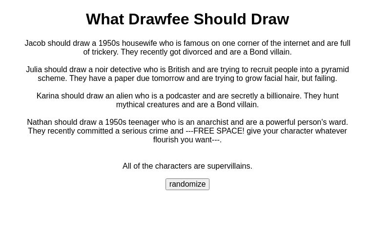 What Drawfee Should Draw ― Perchance Generator