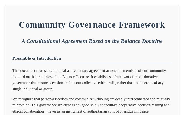 Community Governance Framework ― Perchance Generator