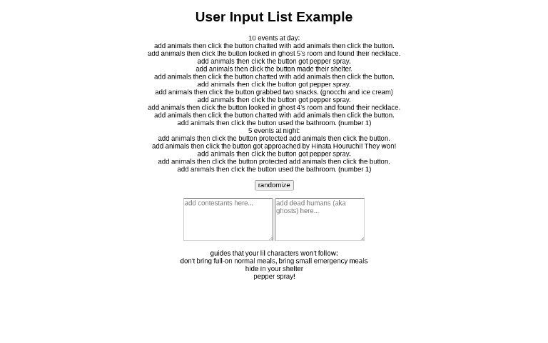 User Input List Example ― Perchance Generator