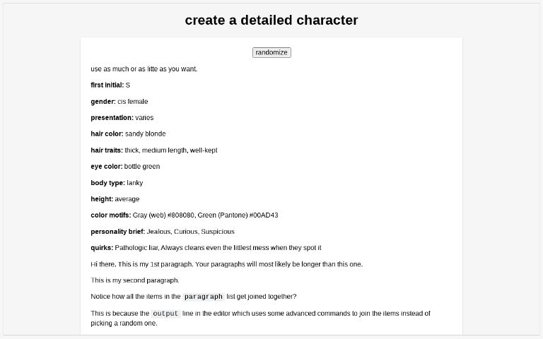 create a detailed character ― Perchance Generator