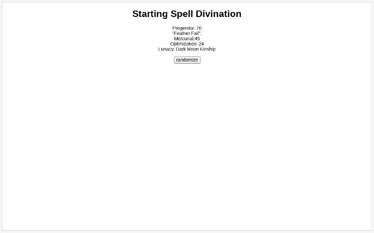 Starting Spell Divination ― Perchance Generator