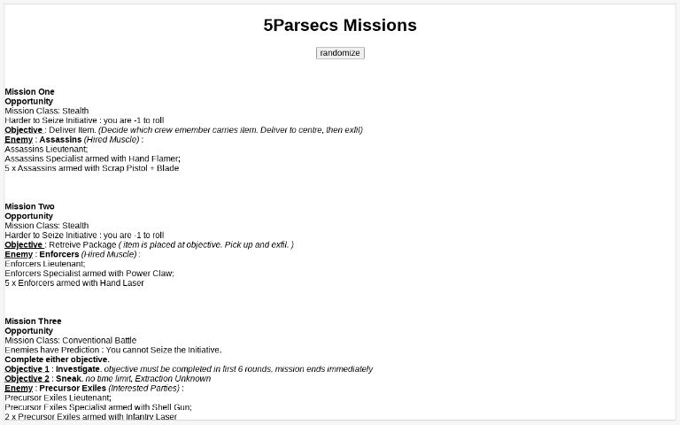 5Parsecs Missions ― Perchance Generator