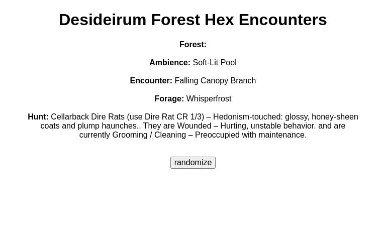Desideirum Forest Hex Encounters ― Perchance Generator