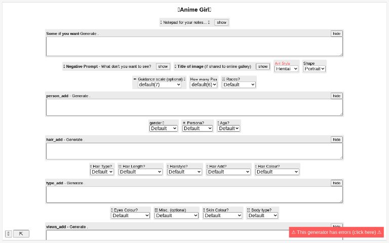 ⛩️Anime Girl⛩️ ― Perchance Generator