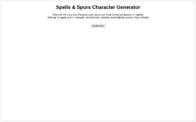 Spells & Spurs Character Generator