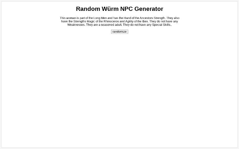 Random Würm NPC Generator