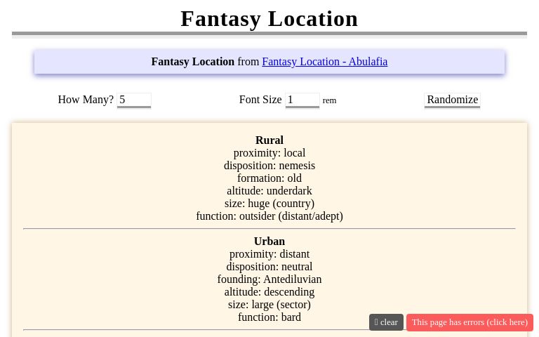 Fantasy Location ― Perchance Generator