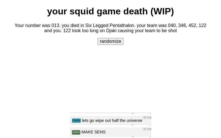 your squid game death (WIP) ― Perchance Generator