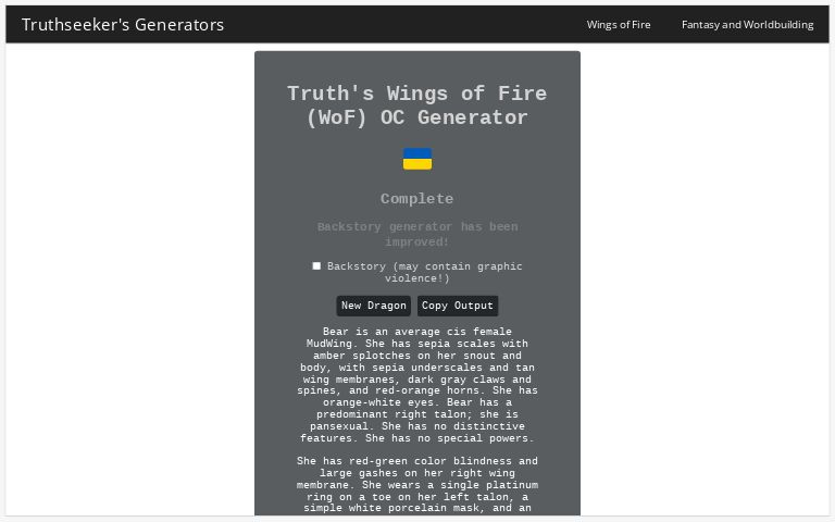 Truth's Wings of Fire (WoF) OC Generator