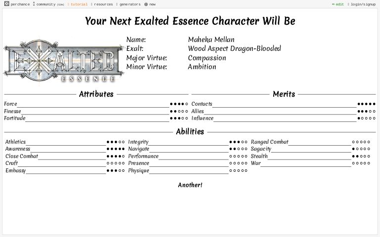 Your Next Exalted Essence Character Will Be ― Perchance Generator