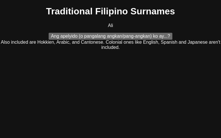 Traditional Filipino Surnames ― Perchance Generator
