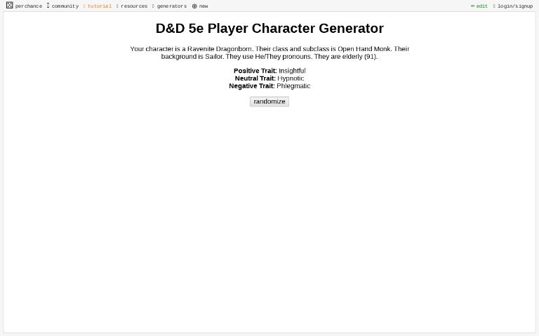 D&D 5e Player Character Generator