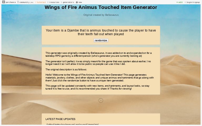 Wings of Fire Animus Touched Item Generator
