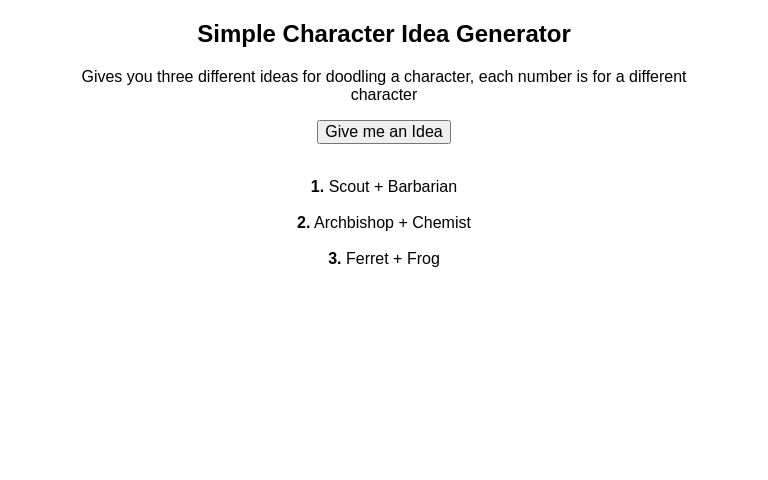 Simple Character Idea Generator