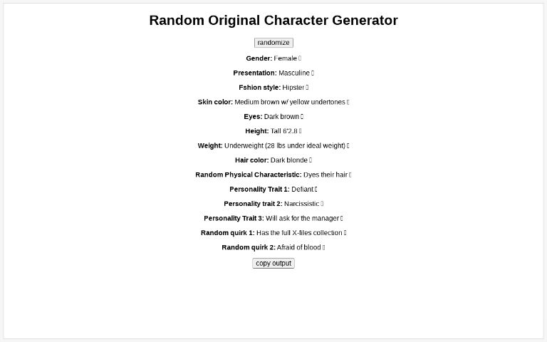 Random Original Character Generator