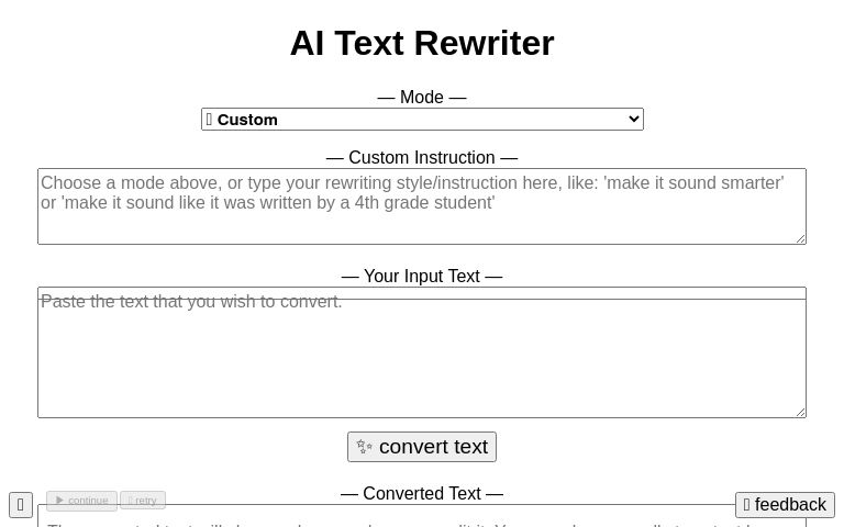 AI Text Converter/Rewriter (free, no sign-up, unlimited) ― Perchance ...