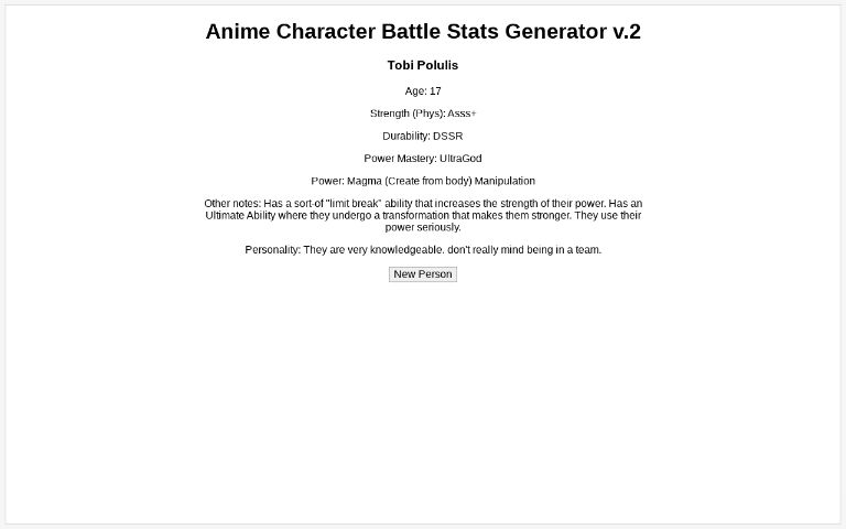 Anime Character Battle Stats Generator v.2