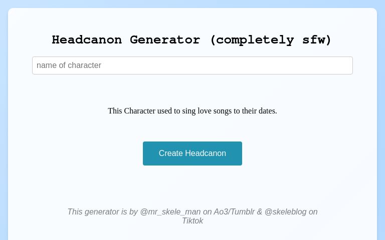 Headcanon Generator (completely sfw)