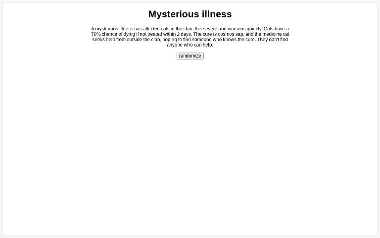 Mysterious illness ― Perchance Generator