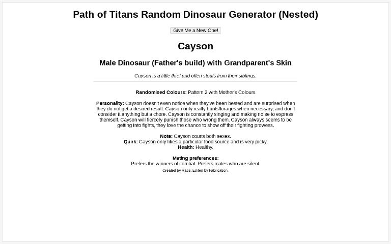 Path of Titans Random Dinosaur Generator (Nested)