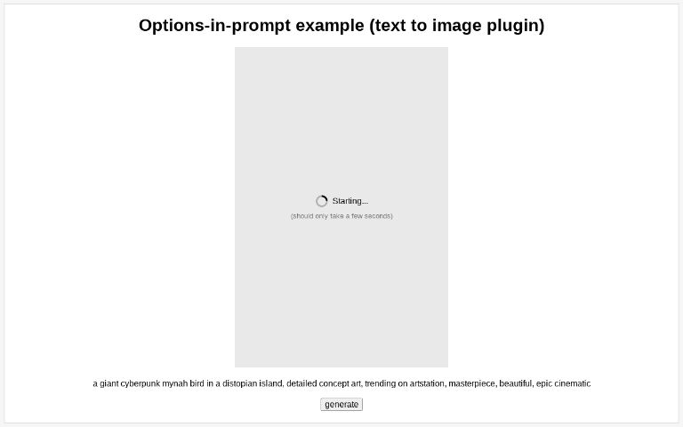Options-in-prompt example (text to image plugin)