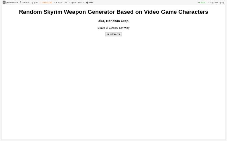 Random Skyrim Weapon Generator Based on Video Game Characters