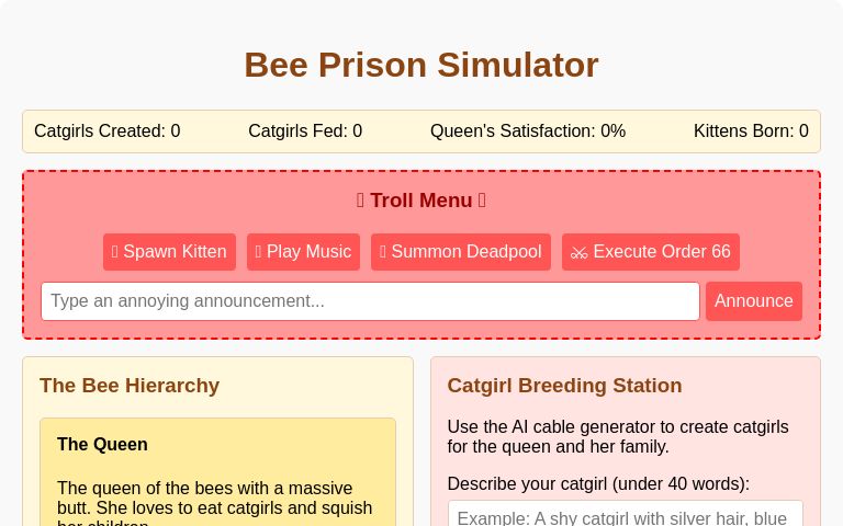 Bee Prison Simulator ― Perchance Generator