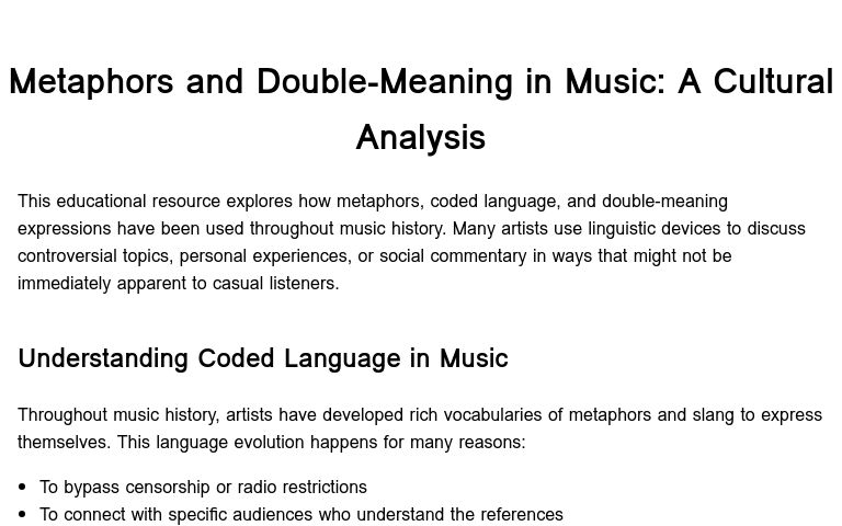 Metaphors and Double-Meaning in Music: A Cultural Analysis ― Perchance ...