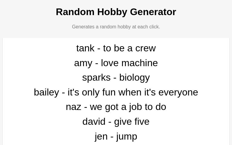 Random Hobby Generator